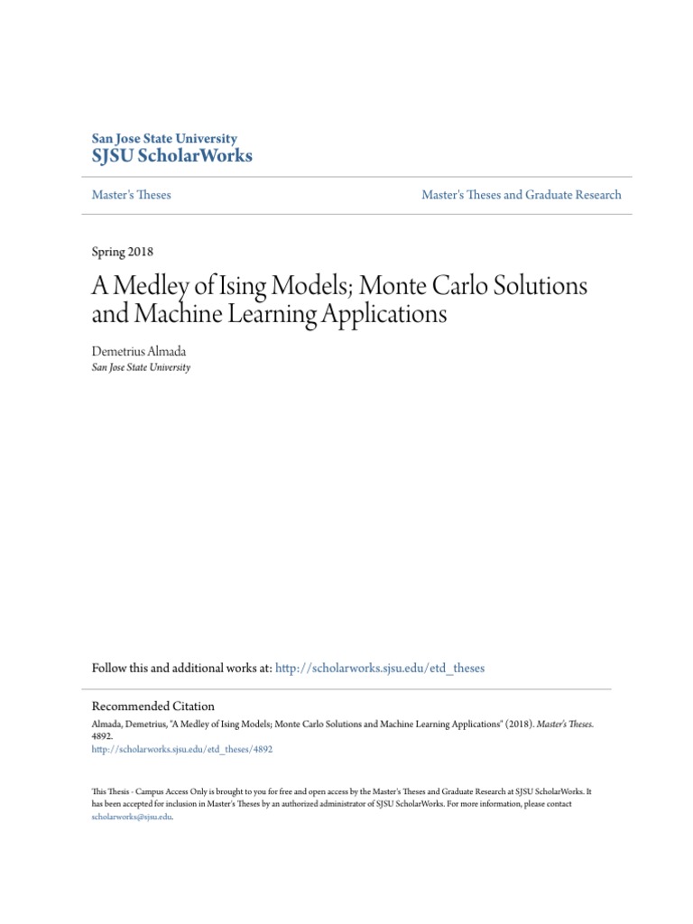 A Medley of Ising Models Monte Carlo Solutions and Machine Learning Applications PDF | PDF ...