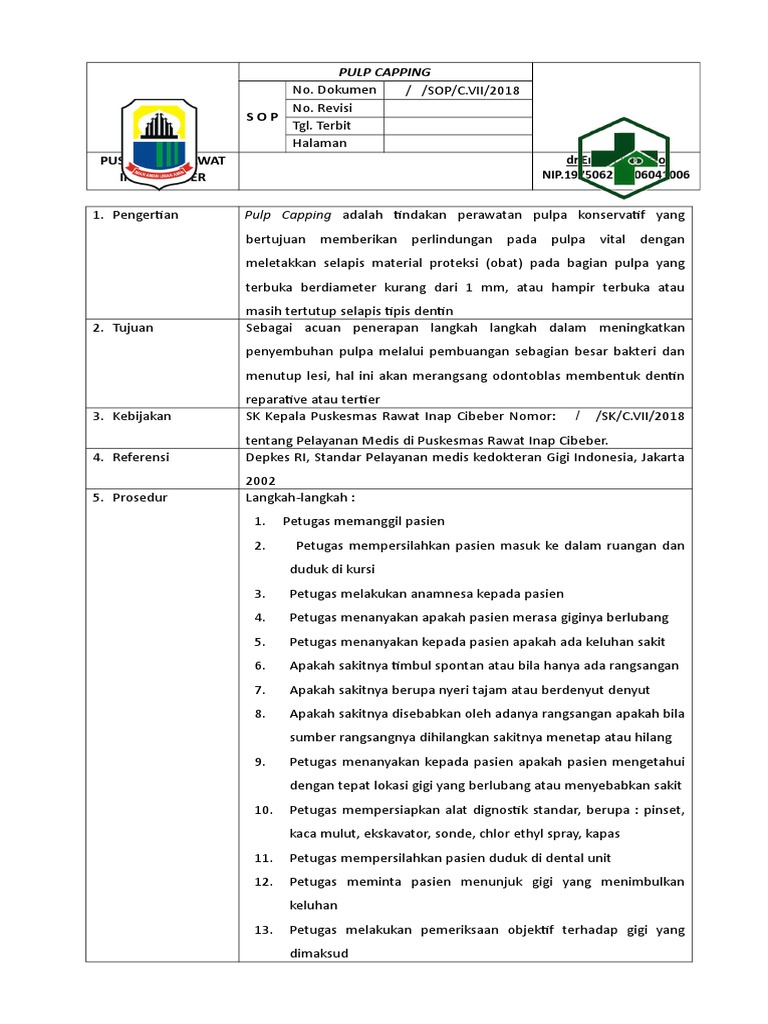 SOP Pulp Caping | PDF | Sains & Matematika