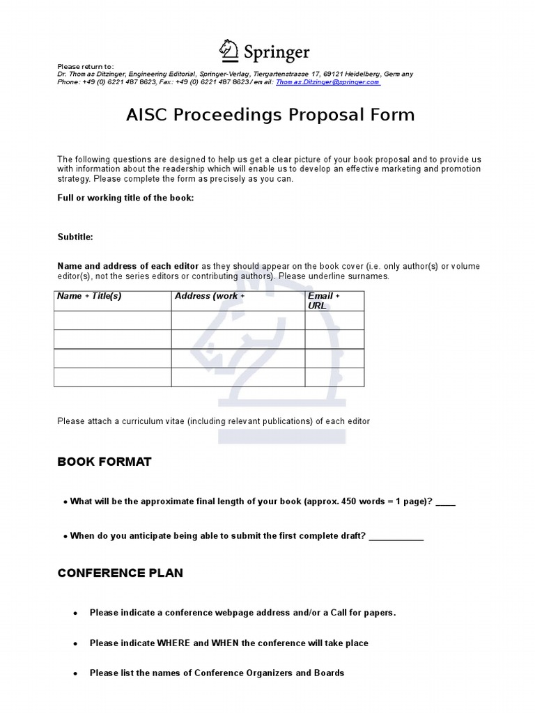 AISC Proceedings Proposal Form: Book Format | PDF | Books | Plagiarism