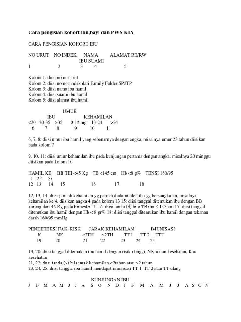 Cara Pengisian Kohort Ibu | PDF
