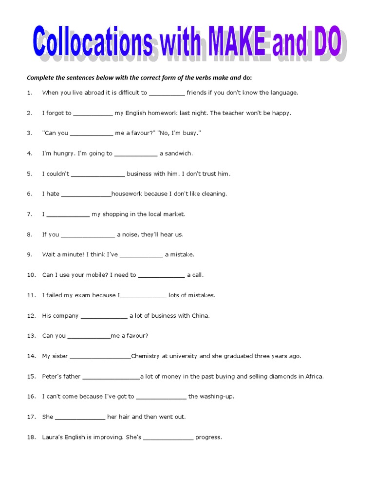 Collocations With Make and Do Grammar Drills 62032 | PDF