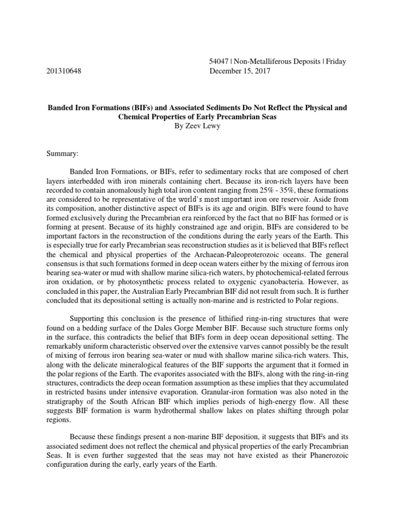 Banded Iron Formations (Bifs) and Associated Sediments Do Not Reflect ...