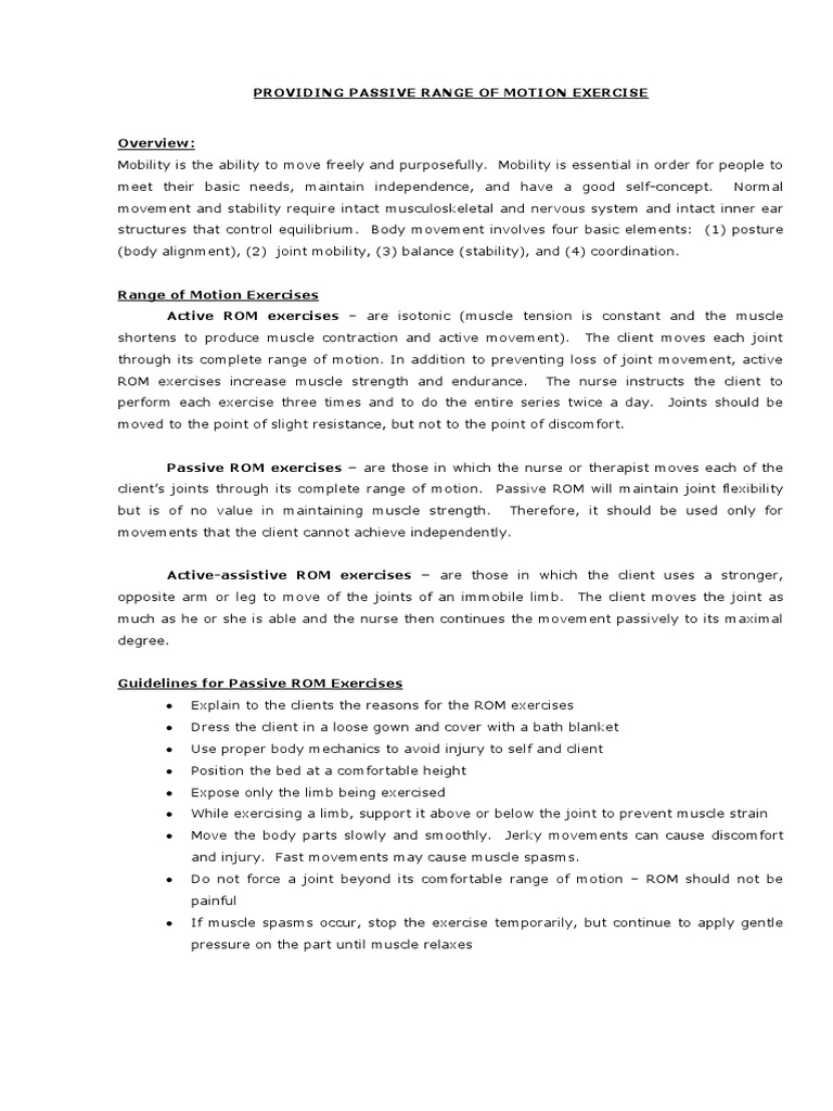Maximizing Mobility Through Passive Range of Motion Exercises | PDF ...