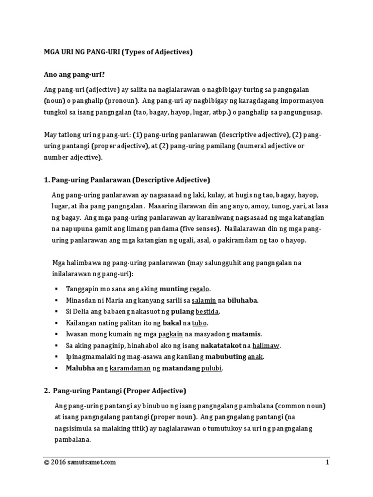 Mga Uri NG Pang Uri | PDF