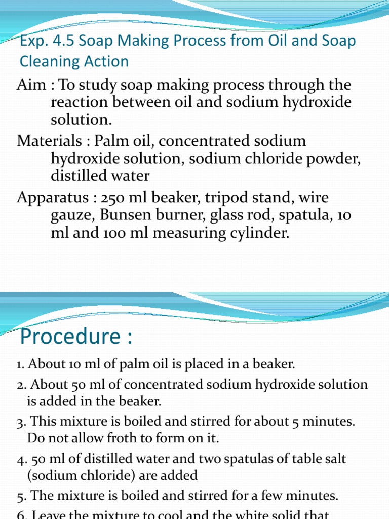 Exp. 4.5 Soap Making Process From Oil and Soap Cleaning Action | PDF