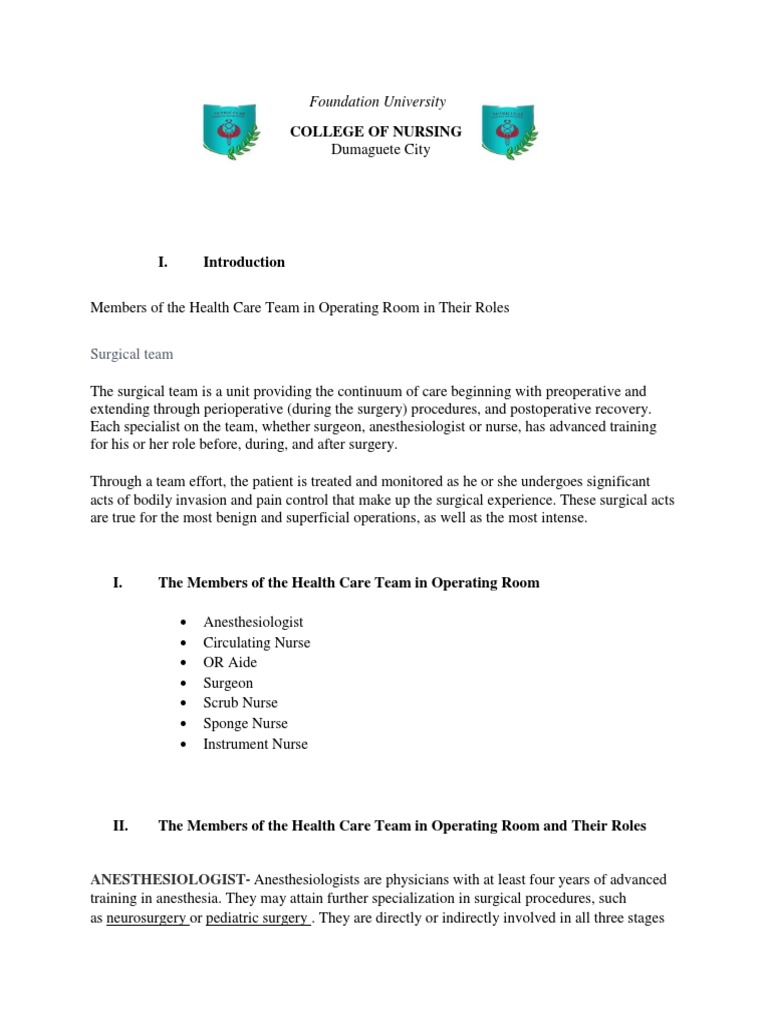 The Surgical Team | PDF | Anesthesiologist | Surgery