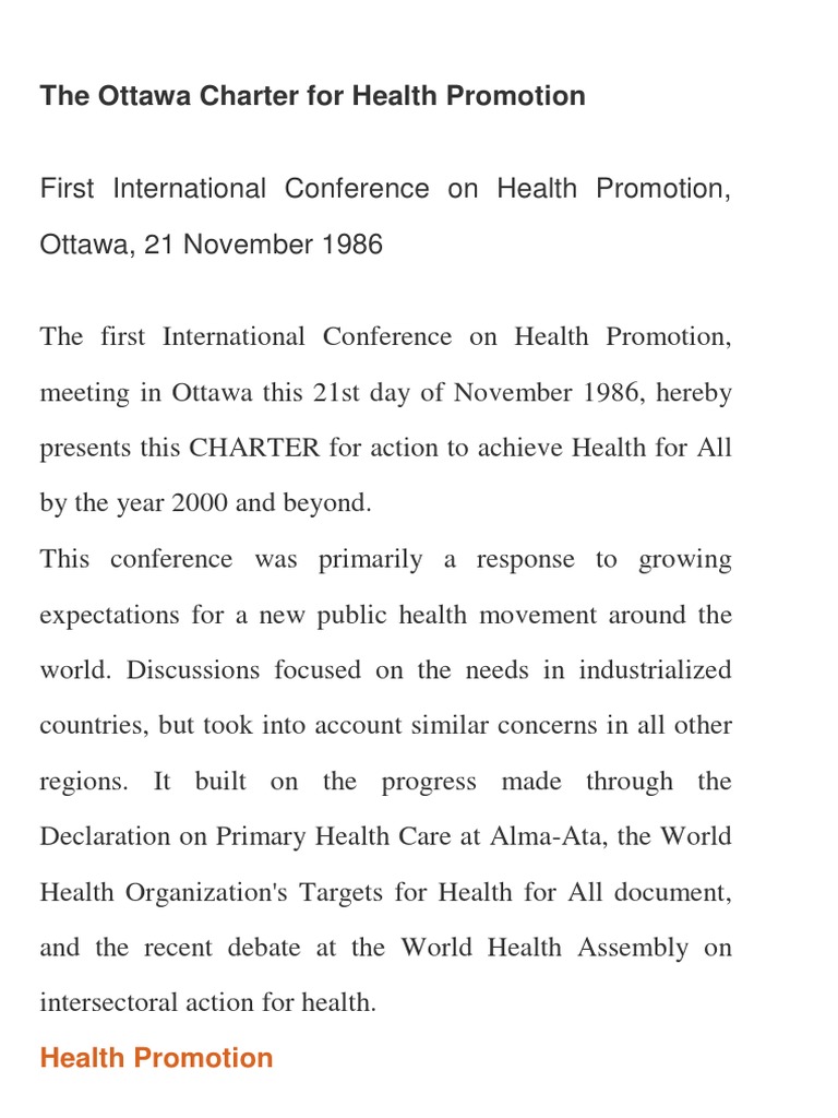 The Ottawa Charter For Health Promotion | PDF | Health Promotion ...