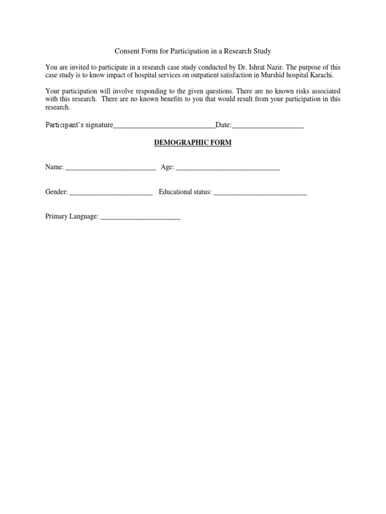 Consent Form For Participation in A Research Study | PDF | Patient ...