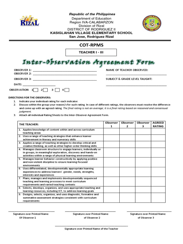 RPMS & PPST Tools Forms | PDF | Teachers | Curriculum