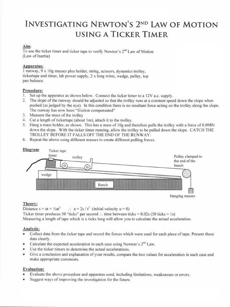 Lab Newtons Second Law Using Ticker-Timer | PDF