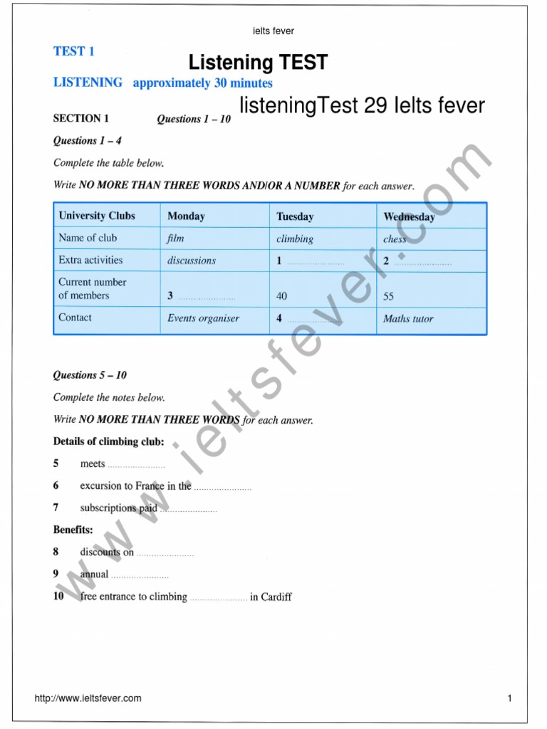 Ielts Fever Listening Practice Test 29 Pdf Pdf