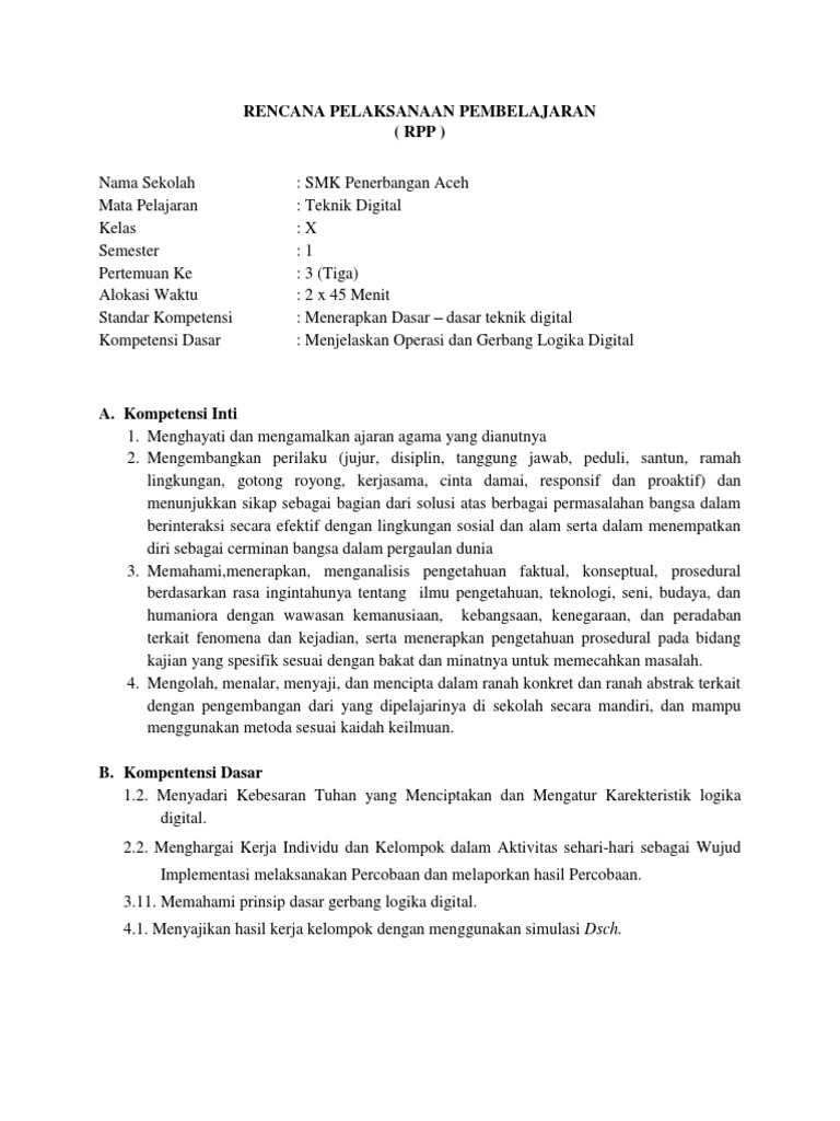 Rencana Pelaksanaan Pembelajaran (RPP) | PDF | Computers