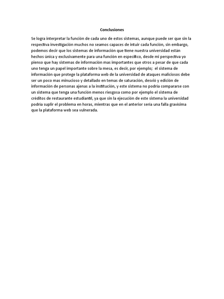 Conclusiones Sistemas | PDF | Crecimiento personal y profesional ...