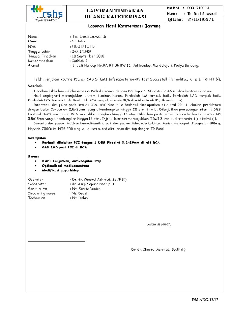 CA Lap Cath Dedi Suwardi | PDF
