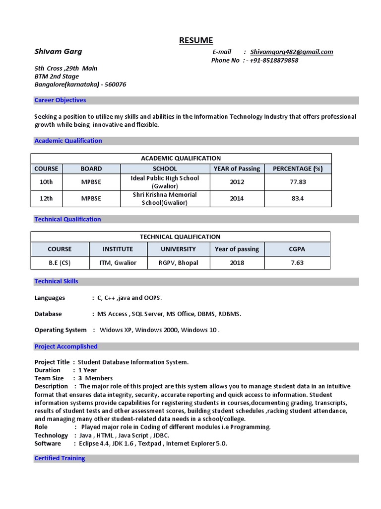 Shivam Garg: Resume | PDF | Databases | Java (Programming Language)