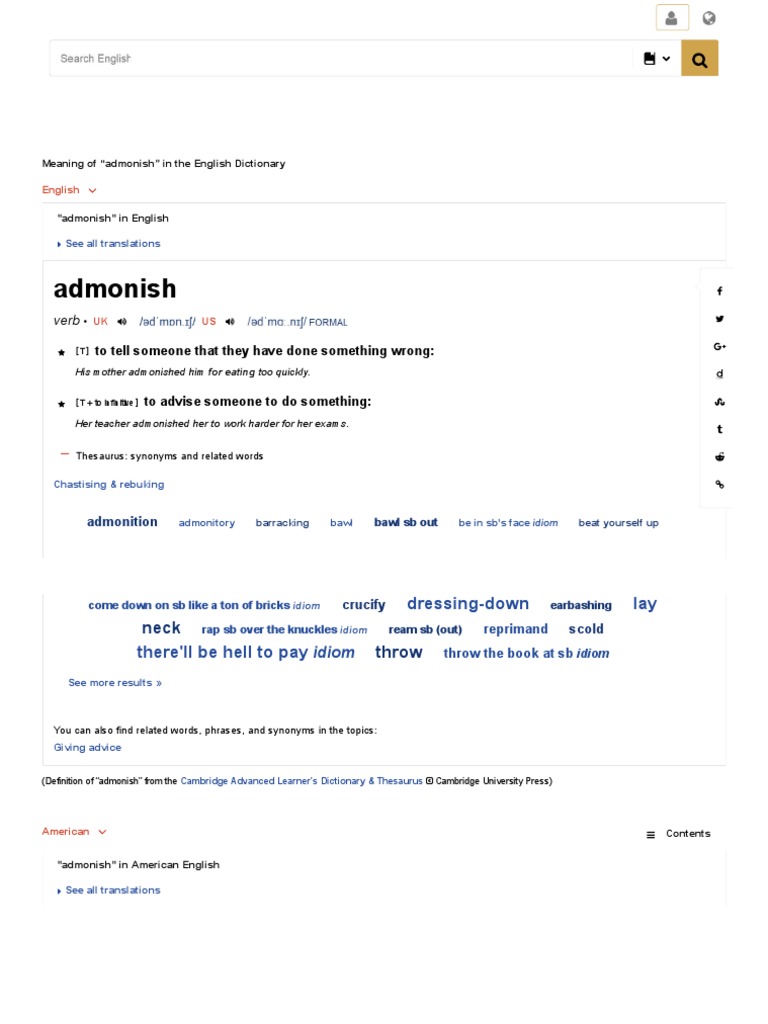 Admonish Meaning in The Cambridge English Dictionary | PDF | Grammar ...