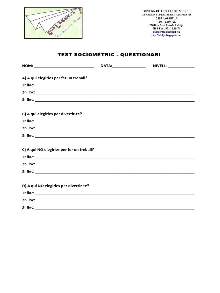 Test Sociomètric-Qüestionari | PDF