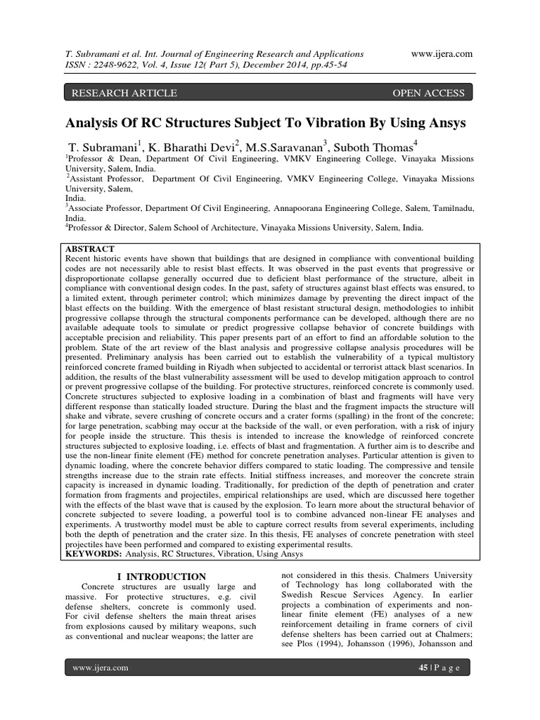Analysis of RC Structures Subject To Vibration by Using Ansys | PDF ...