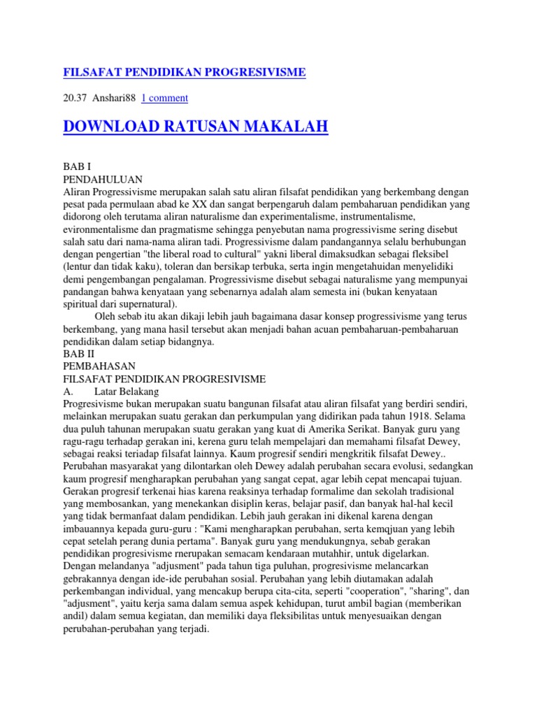 Filsafat Pendidikan Progresivisme | PDF