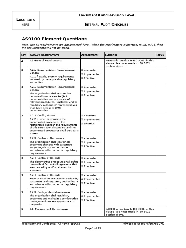 Internal Audit Checklist Example Iso 9000 Audit Riset