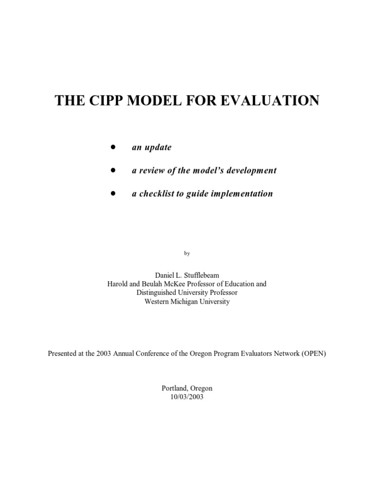 Stufflebeam 2003 The Cipp Model For Evaluation by Daniel L Stufflebeam ...