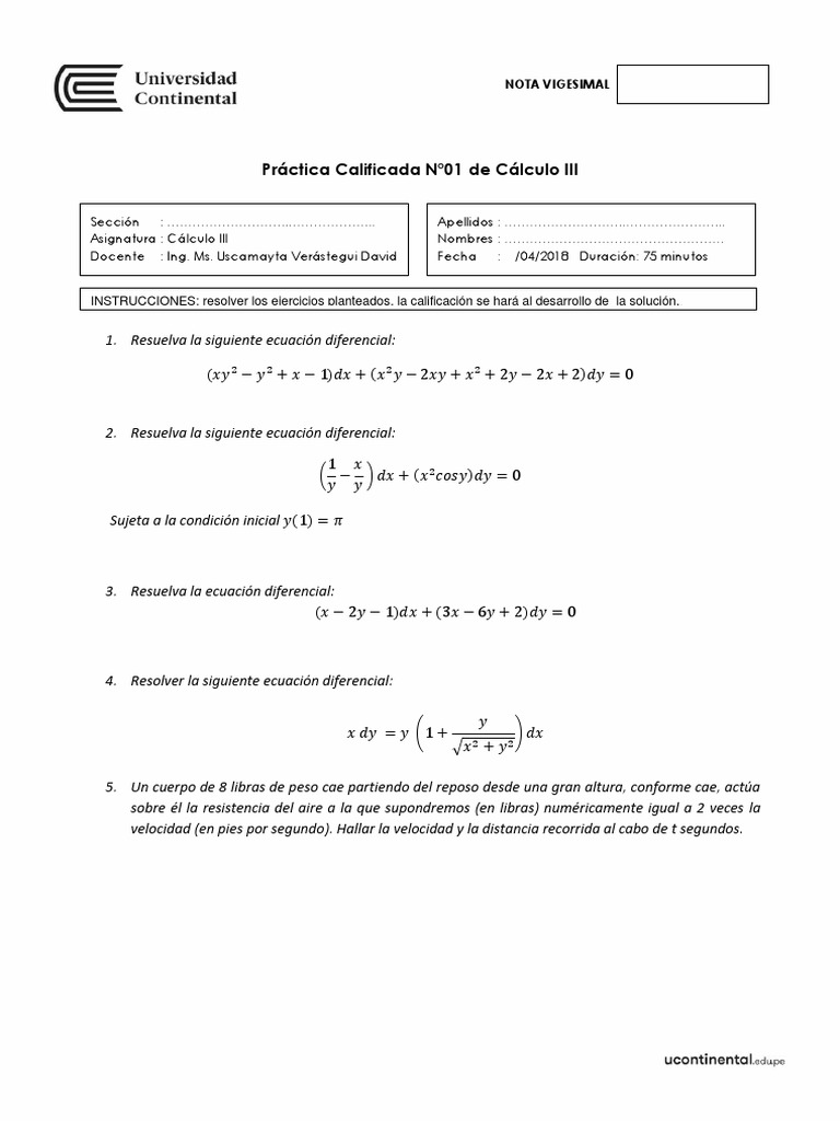 Practica Calificada N°01 - Calculo Iii-2018 I | PDF