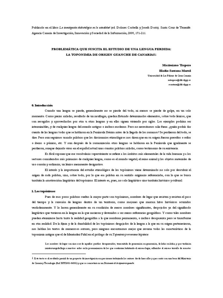 Lengua Guanche. | PDF | Islas Canarias | Lengua española