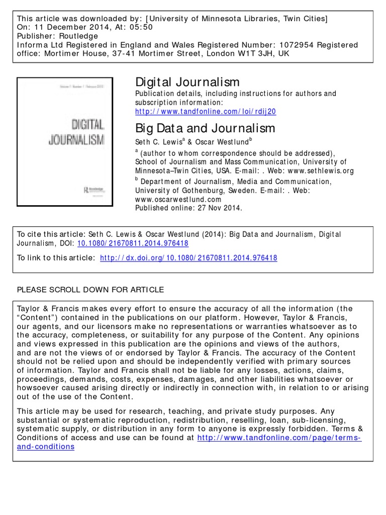 Big Data and Journalism | PDF | Big Data | Journalism