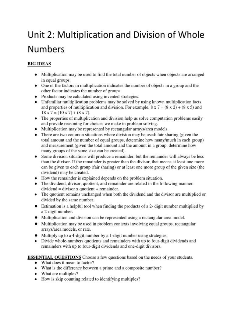 Unit 2-Big Ideas | PDF | Division (Mathematics) | Multiplication