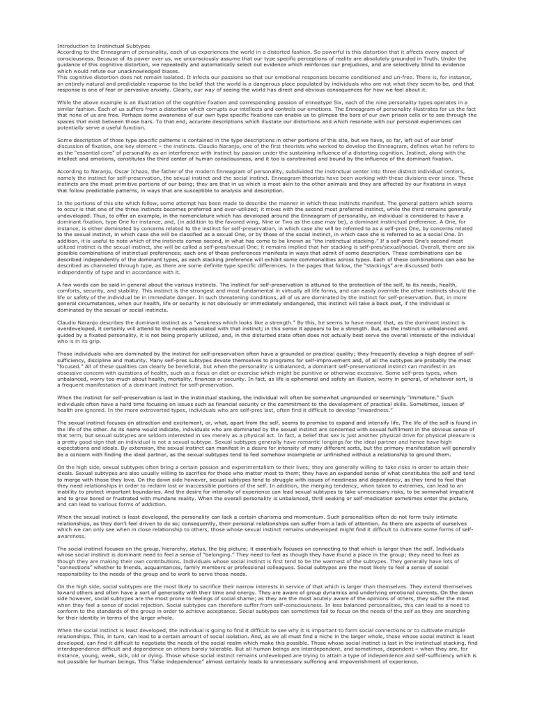 Instinctual Variants | PDF | Enneagram Of Personality | Instinct