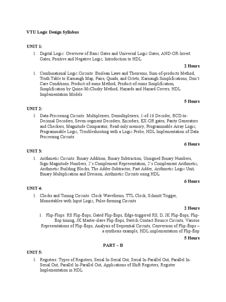 VTU Logic Design Syllabus Unit 1 | PDF | Logic Gate | Logic Synthesis