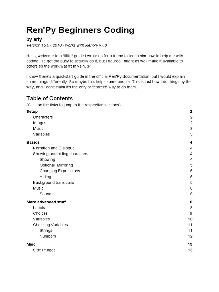 Ren'Py Beginners Coding | PDF | Boolean Data Type | Computer Programming
