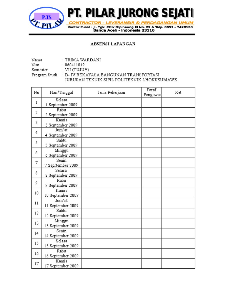 Contoh Absensi Lapangan | PDF