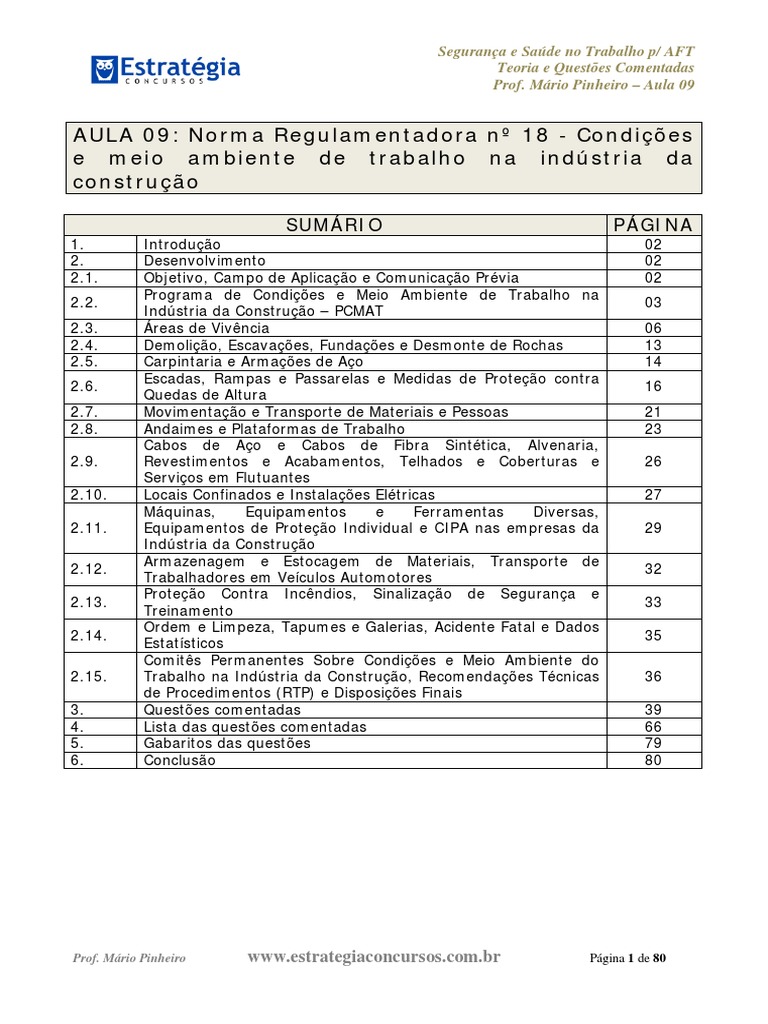Aula 09 # NR 18 | PDF | Madeira | Chuveiro
