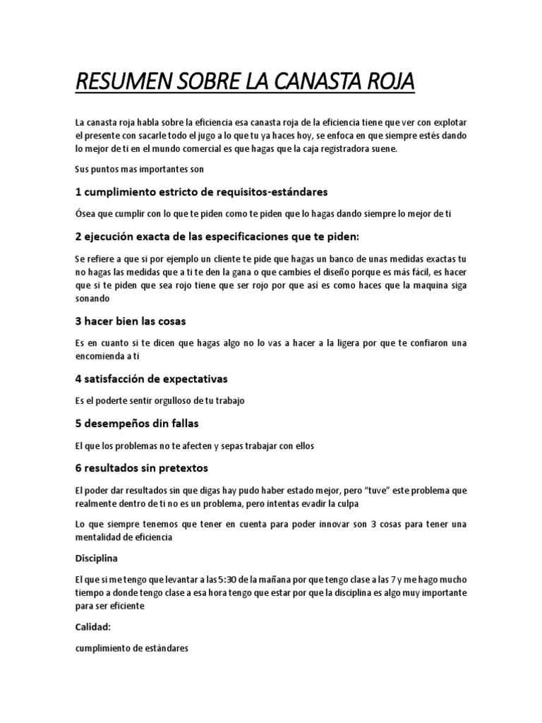 Resumen Sobre La Canasta Roja | PDF