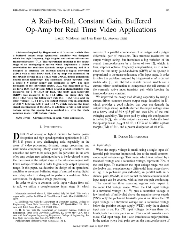 A Rail-To-Rail Constant Gain Buffered Op-Amp For Real Time Video ...