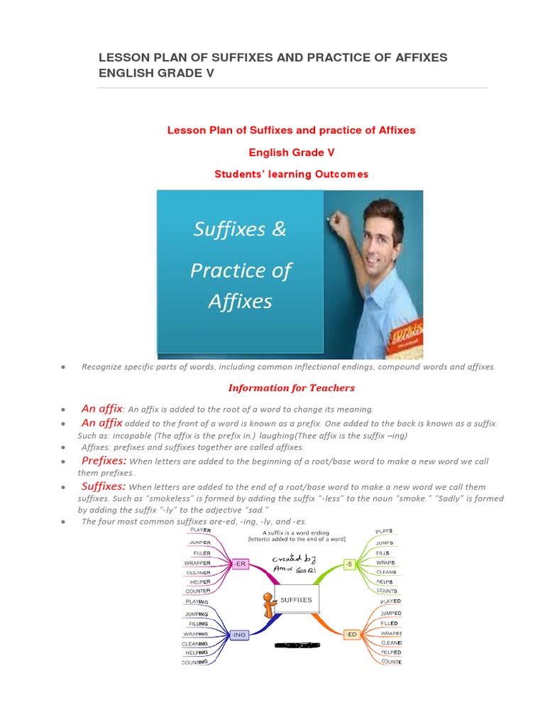 Lesson Plan of Suffixes and Practice of Affixes English Grade V | PDF ...