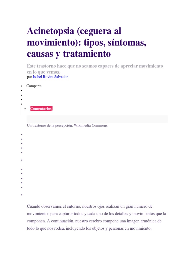Acinetopsia: trastorno de percepción del movimiento | PDF | Enxaqueca ...