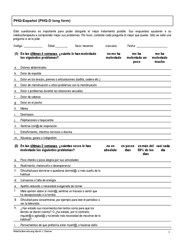 PHQ Spanish | PDF | El embarazo | Píldora anticonceptiva oral combinada