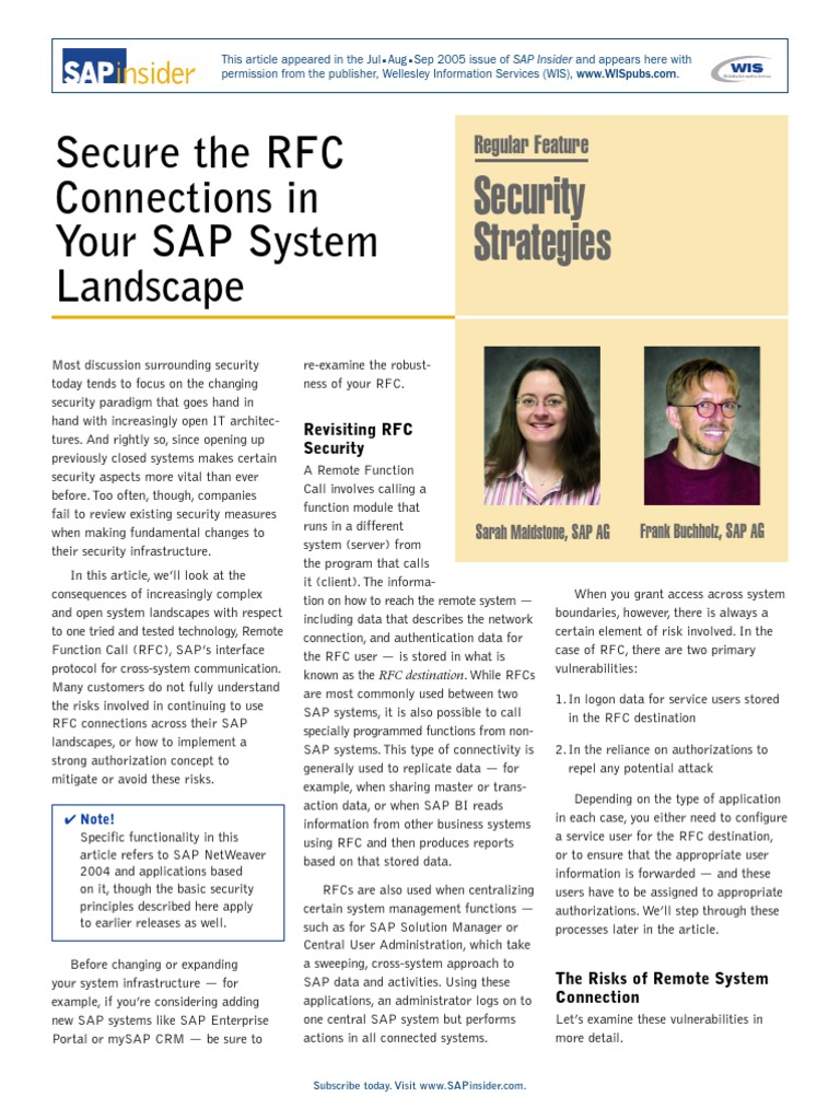 Secure The RFC Connections in Your SAP System Landscape | PDF ...
