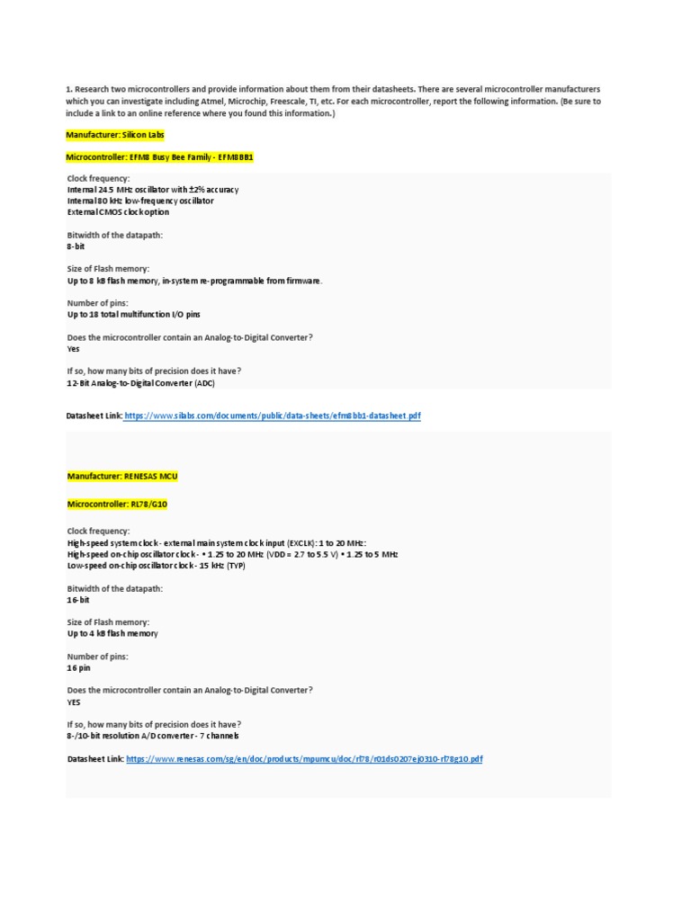 Assignment 3 - 2 Microcontrollers With Datasheets | PDF | Microcontroller | Analog To Digital ...
