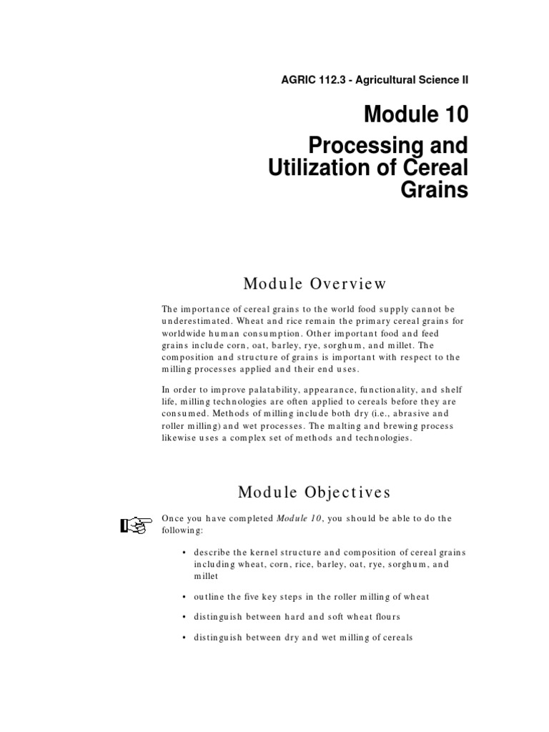 Processing and Utilization of Cereal Grains: Module Overview | PDF | Cereals | Flour