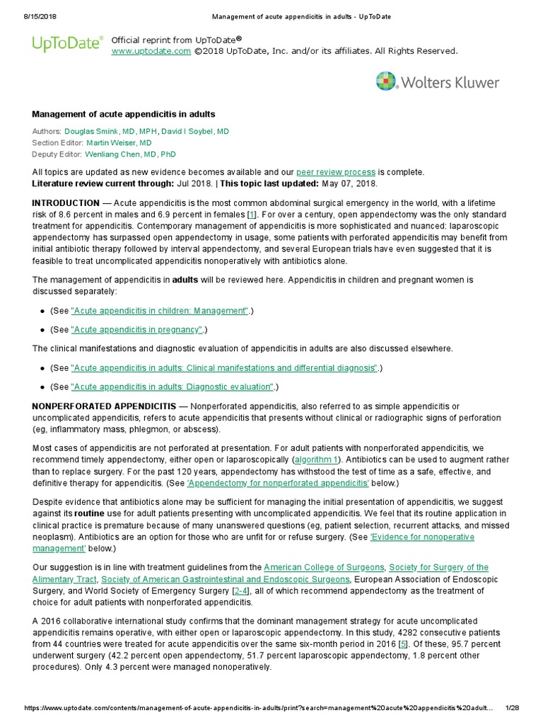 Management of Acute Appendicitis in Adults - UpToDate | PDF | Surgery ...