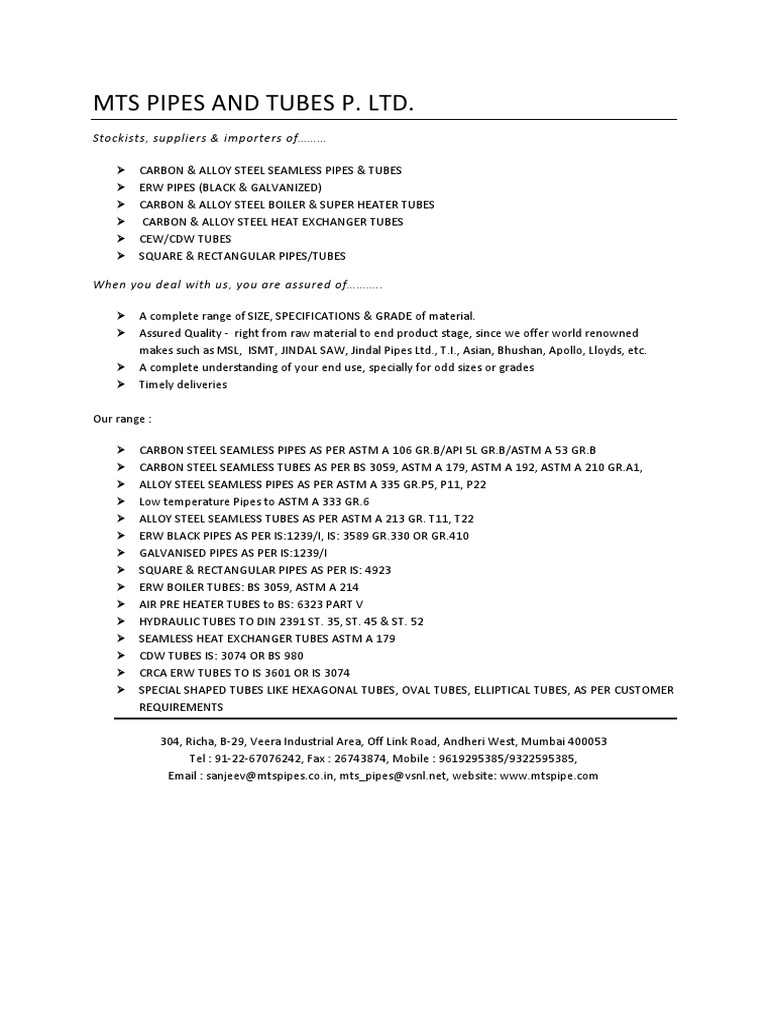 Mts Pipes Brochure Vcas | PDF