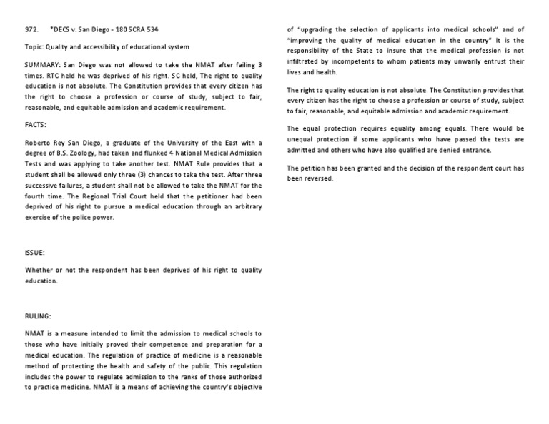 Decs v. San Diego - 180 Scra 534 | PDF | University And College ...