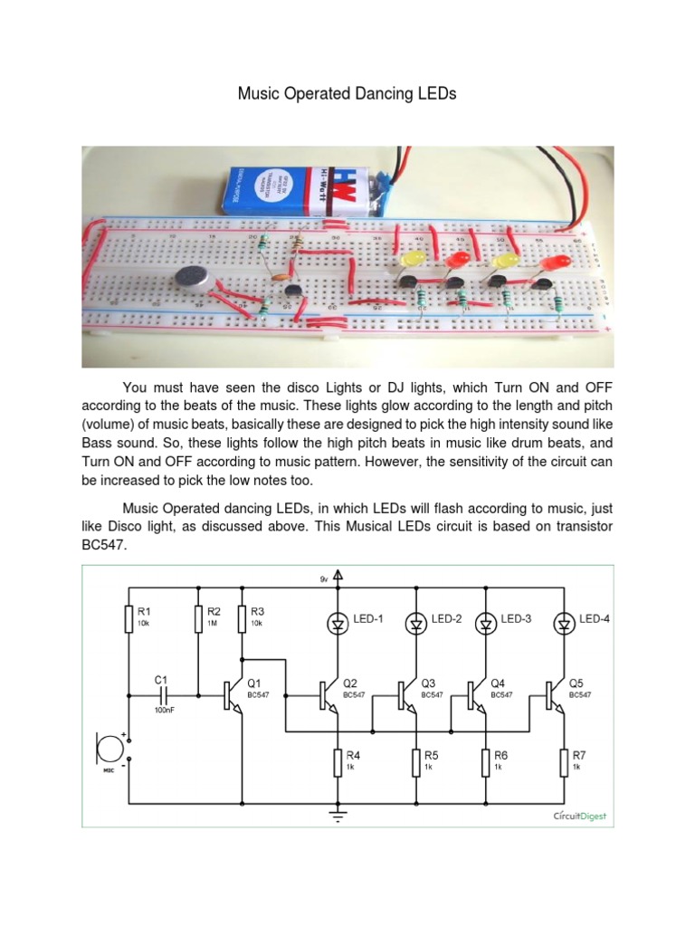 Music Operated Dancing LEDs | PDF | Electronic Circuits | Capacitor