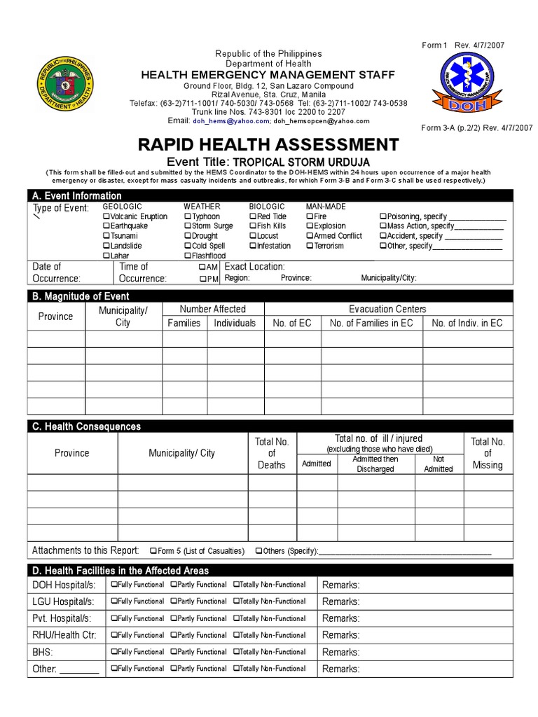 Form 3-A - Rapid Health Assessment As of Jan 25 - 0 | PDF | Tropical ...