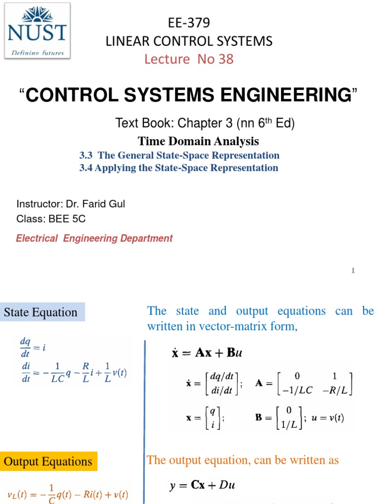 7 Lecture 38 State Space Representation Pdf Systems Theory Algebra