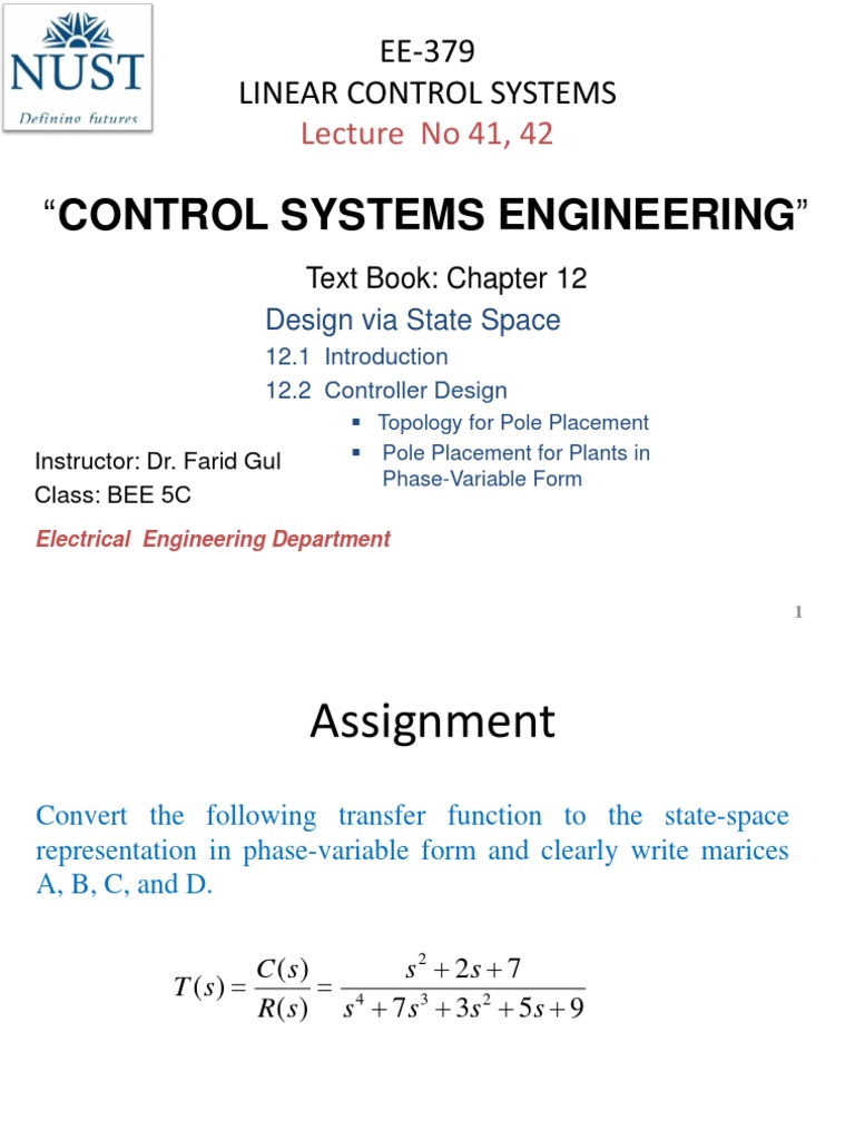 10-Lecture 41, 42 Pole Placement | PDF | Control Theory | Applied ...