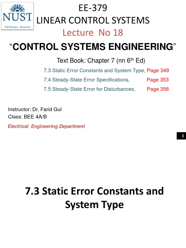 Lecture 18 Static Error Constants and System Type | PDF | Steady State | Control System